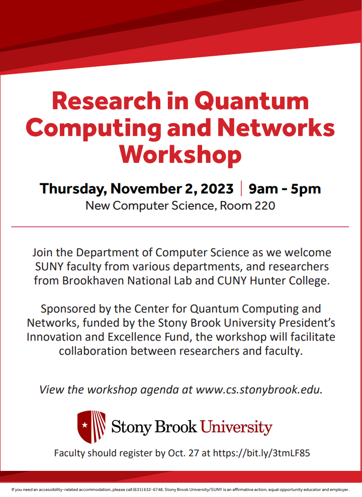 Nov. 2 Faculty Workshop - Research in Quantum Computing and Networks | Department of Computer ...